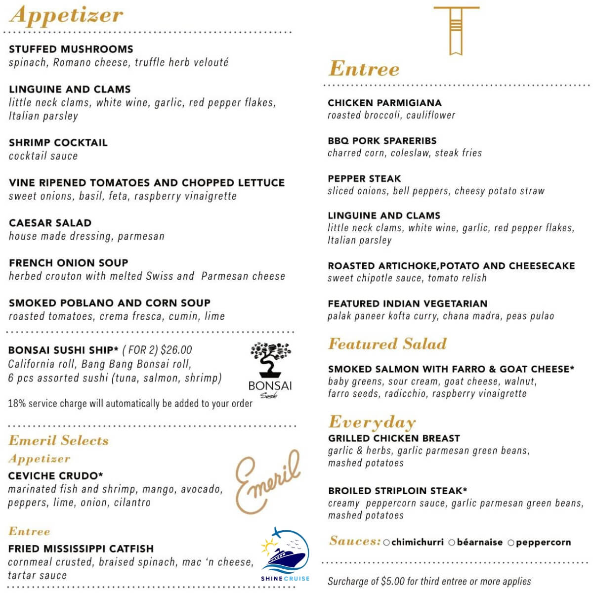 Carnival Dinner Menus for 7 and 8 Night Cruise 2025