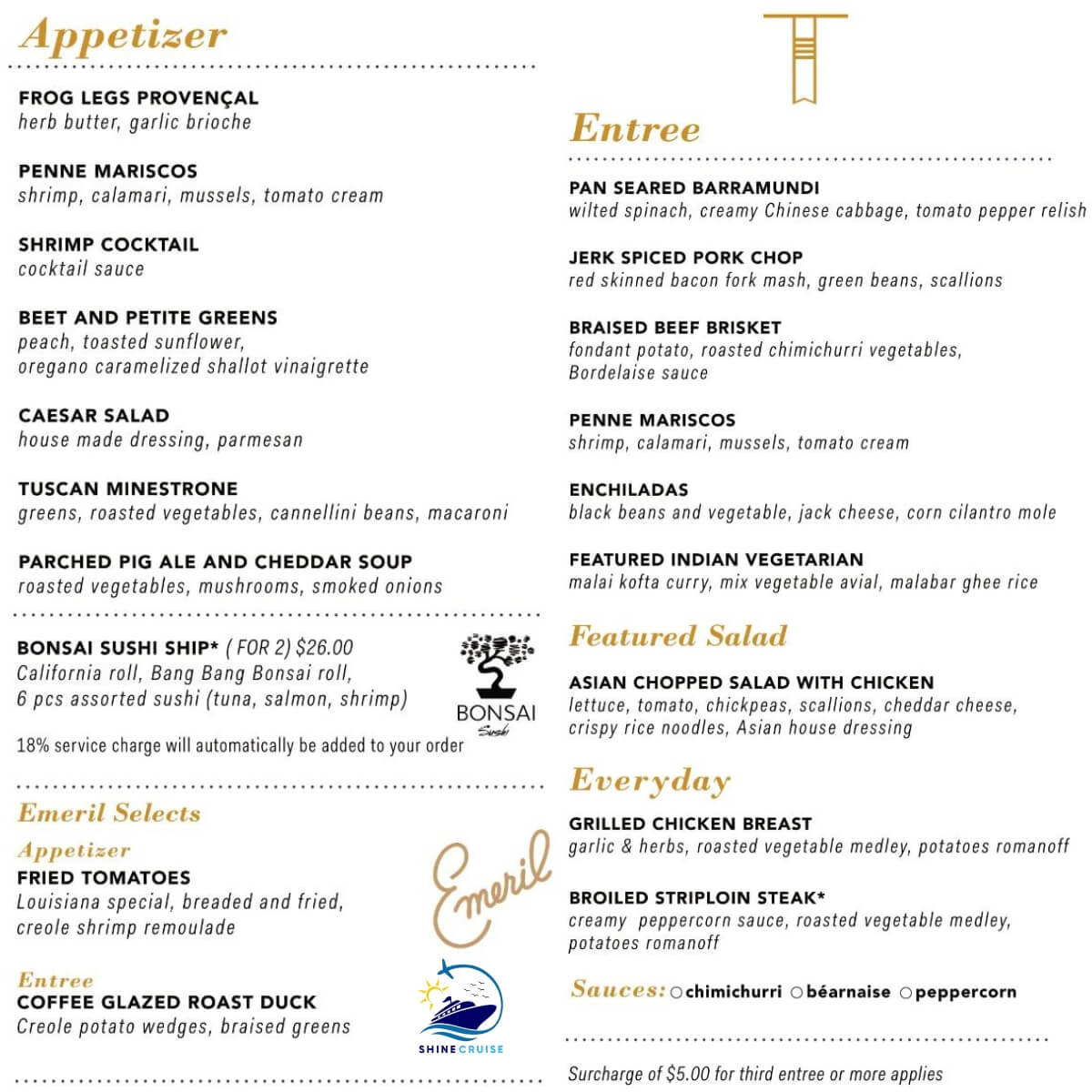 Carnival Dinner Menus for 7 and 8 Night Cruise 2025