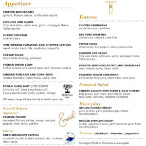 Carnival Dinner Menus for 7 and 8 Night Cruise 2025