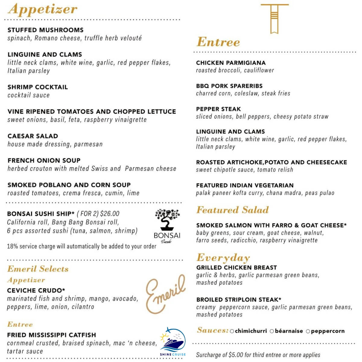 Carnival Dinner Menus for 7 and 8 Night Cruise 2025