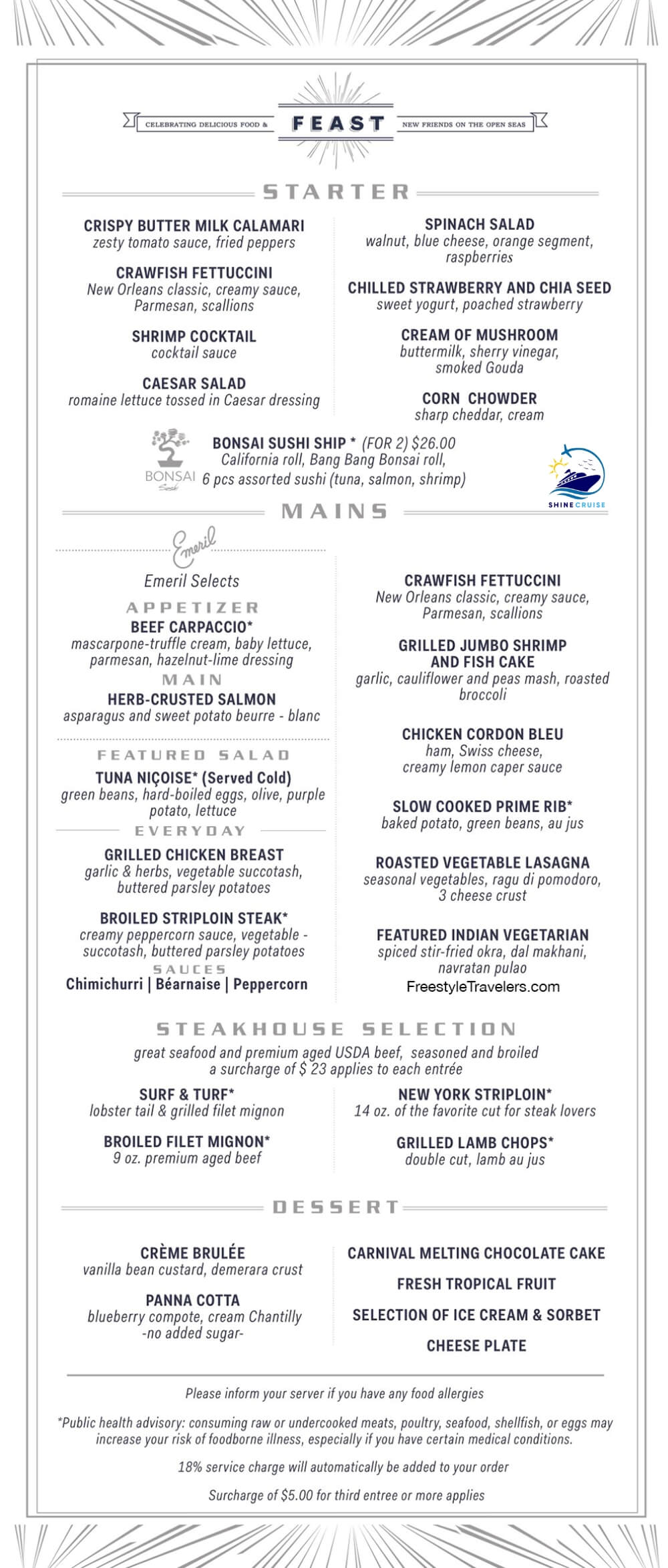 Carnival 4 Day Cruise Menu 2025 | Main Dining Room Menus