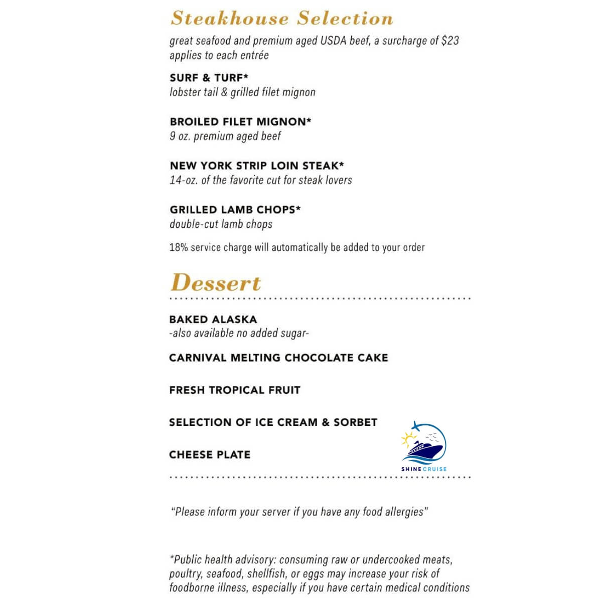 Carnival 6 Day Cruise Menu 2025 (Main Dining Room Menus)
