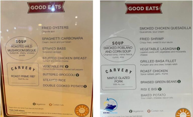 Carnival Cruise Menus 2025 (Complimentary, Specialty, & MDR)