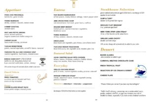 Carnival Main Dining Room Menu 2025 For All Ships