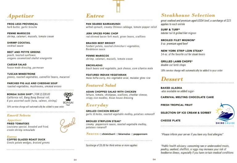 Carnival Main Dining Room Menu 2025 For All Ships