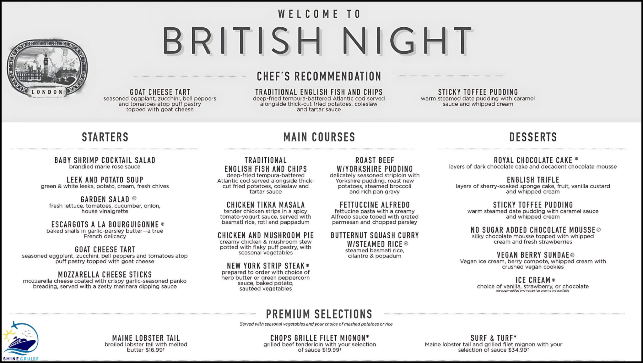 Royal Caribbean Main Dining Room Menu 2026 for all Ships