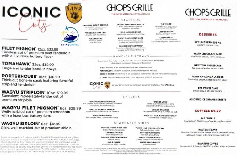 Royal Caribbean Icon of the Seas Restaurants Menu 2025