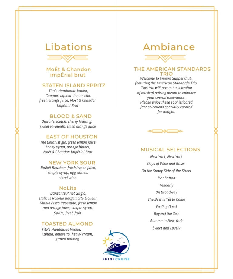 Icon of the Seas Empire Supper Club Menus for 2026