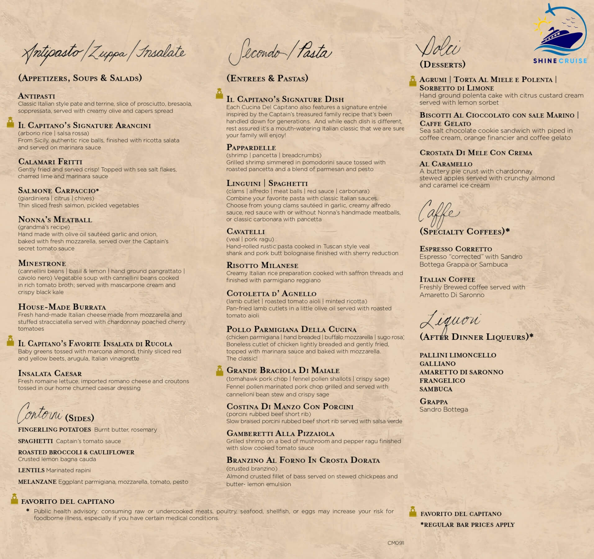 Carnival Cucina del Capitano Menu 2025 Prices and Reviews