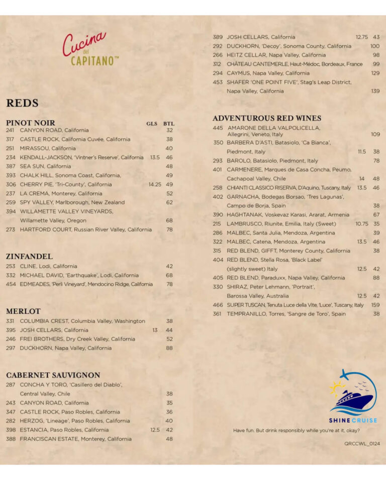 Carnival Cucina del Capitano Menu 2025 Prices and Reviews
