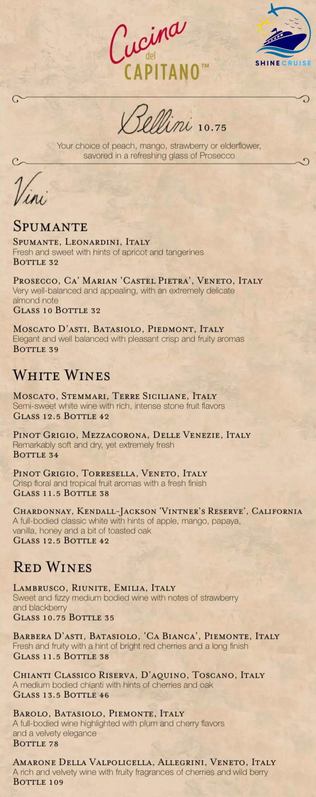 Carnival Cucina del Capitano Menu 2025 Prices and Reviews