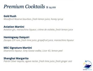 MSC Drinks Menu 2025 Prices (All MSC Bar Menus with Prices)