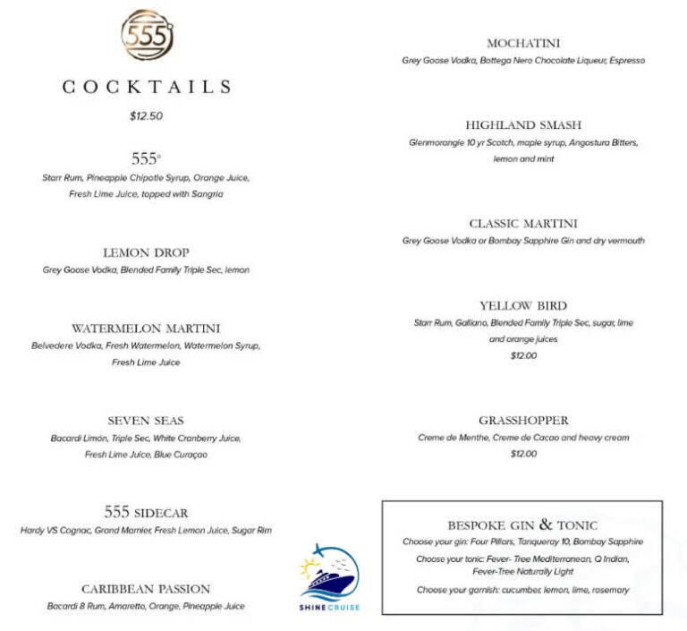 Carnival Fahrenheit 555 Steakhouse Menu 2025 with Prices