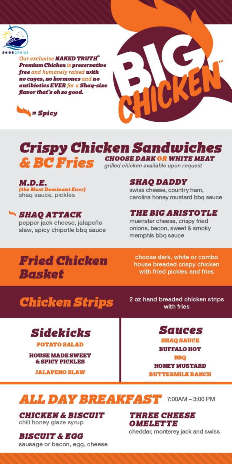 Carnival Shaq’s Big Chicken Menu for 2026 with Reviews