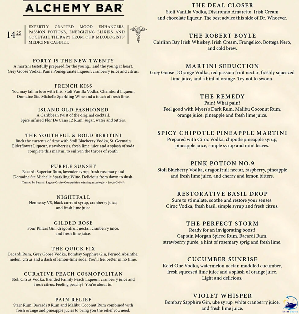 Carnival Cruise Drink Menus 2025 with Prices for all Ships