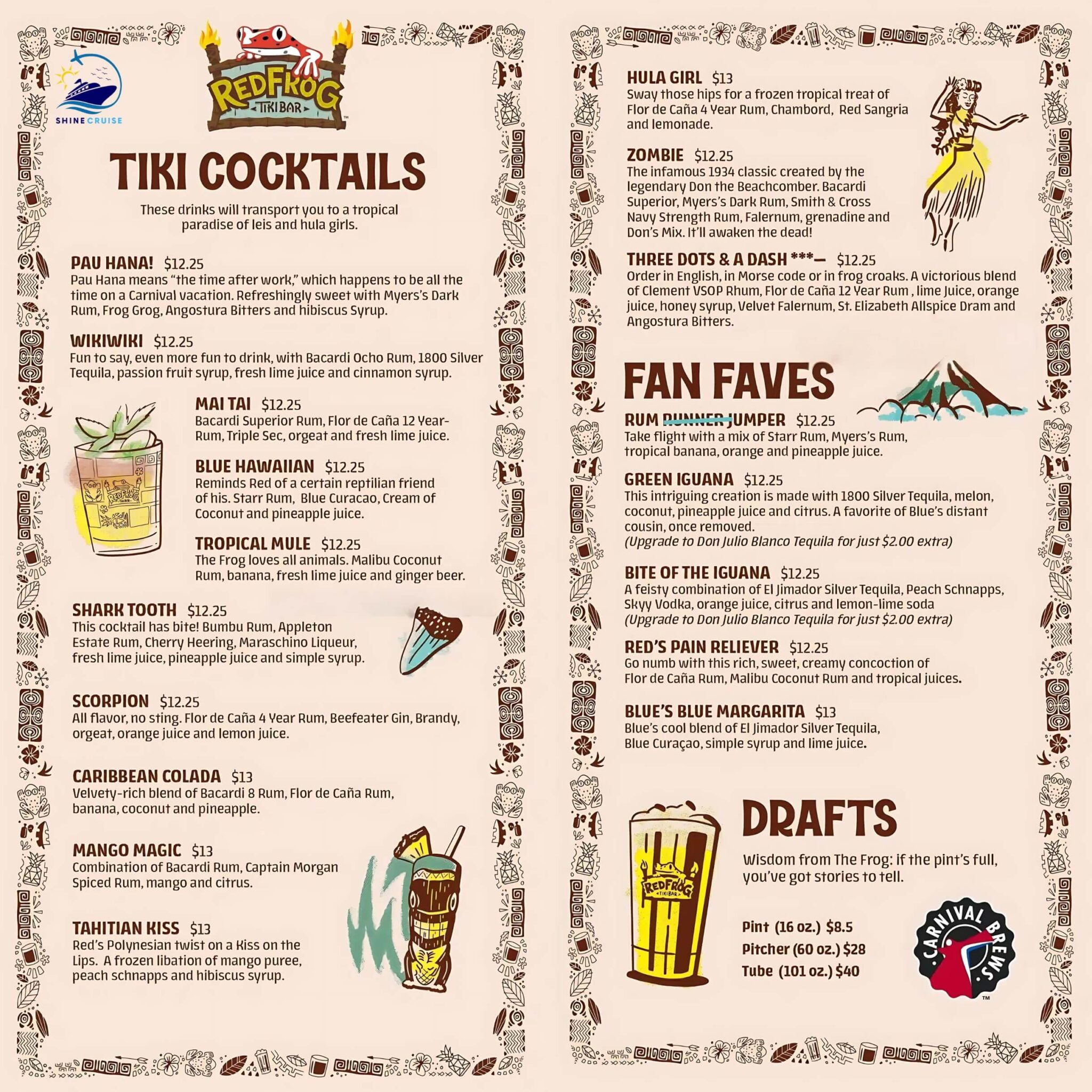 Carnival Red Frog Tiki Bar Menu 2025 with Prices & Tips