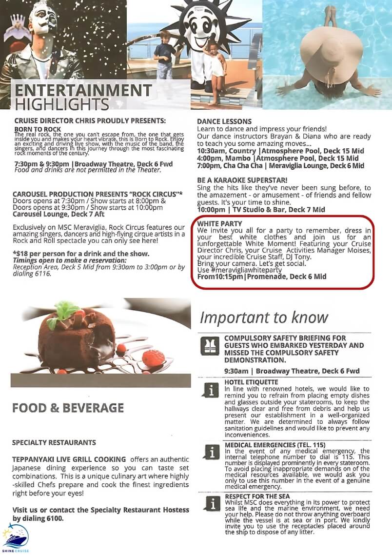 MSC Theme Nights 2025 Schedule for All Ships - Shine Cruise