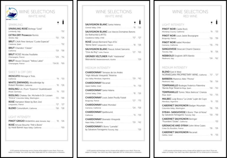 NCL Drink Menu 2025 with Bar Prices for All Norwegian Ships