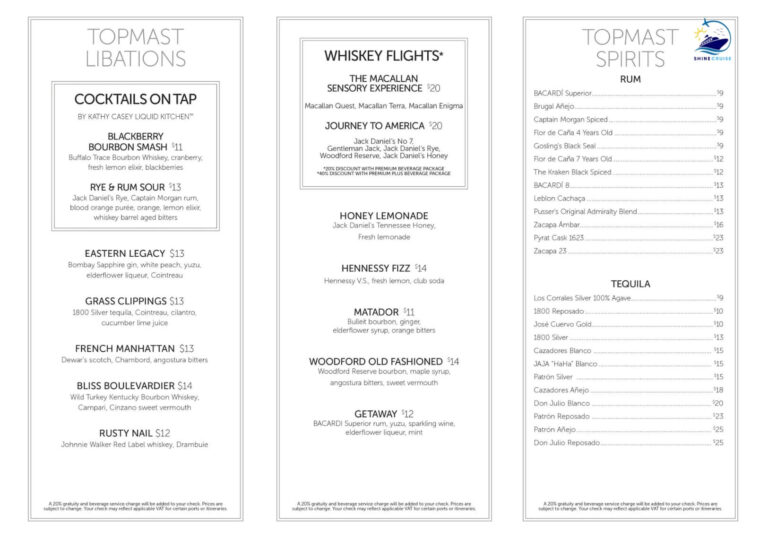 NCL Drink Menu 2025 with Bar Prices for All Norwegian Ships