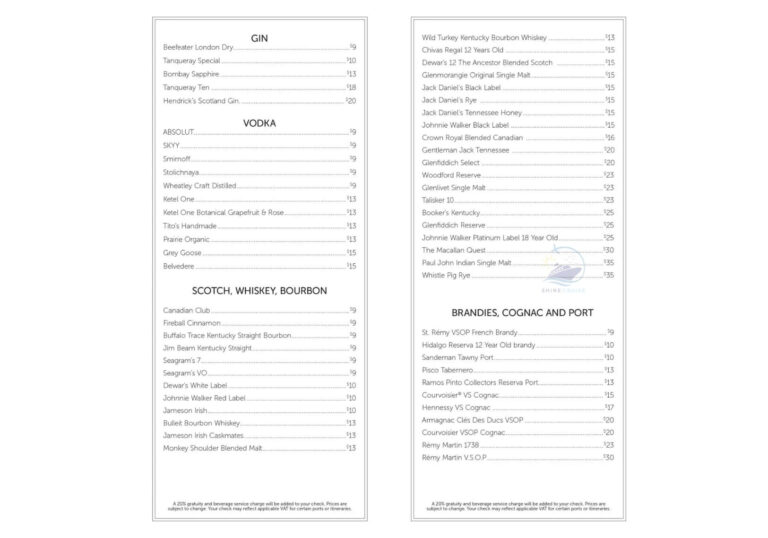 NCL Drink Menu 2025 with Bar Prices for All Norwegian Ships