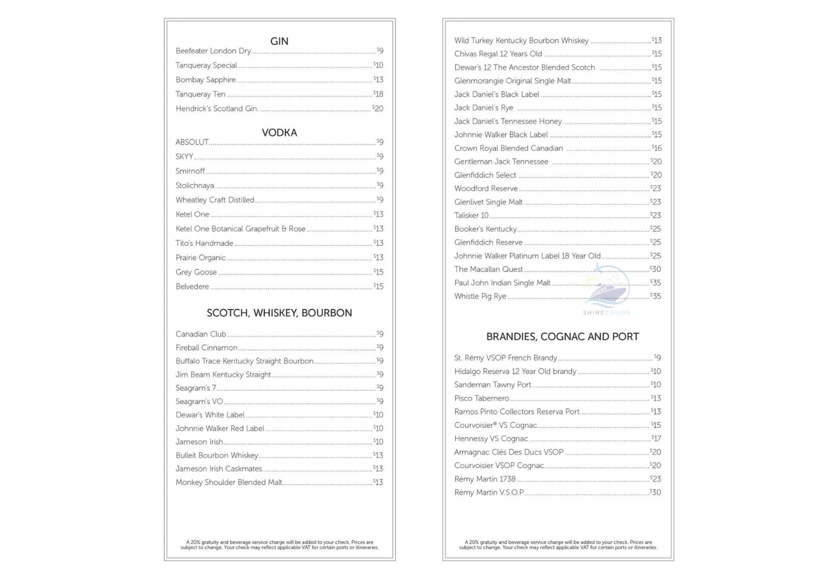 NCL Drink Menu 2025 with Bar Prices for All Norwegian Ships