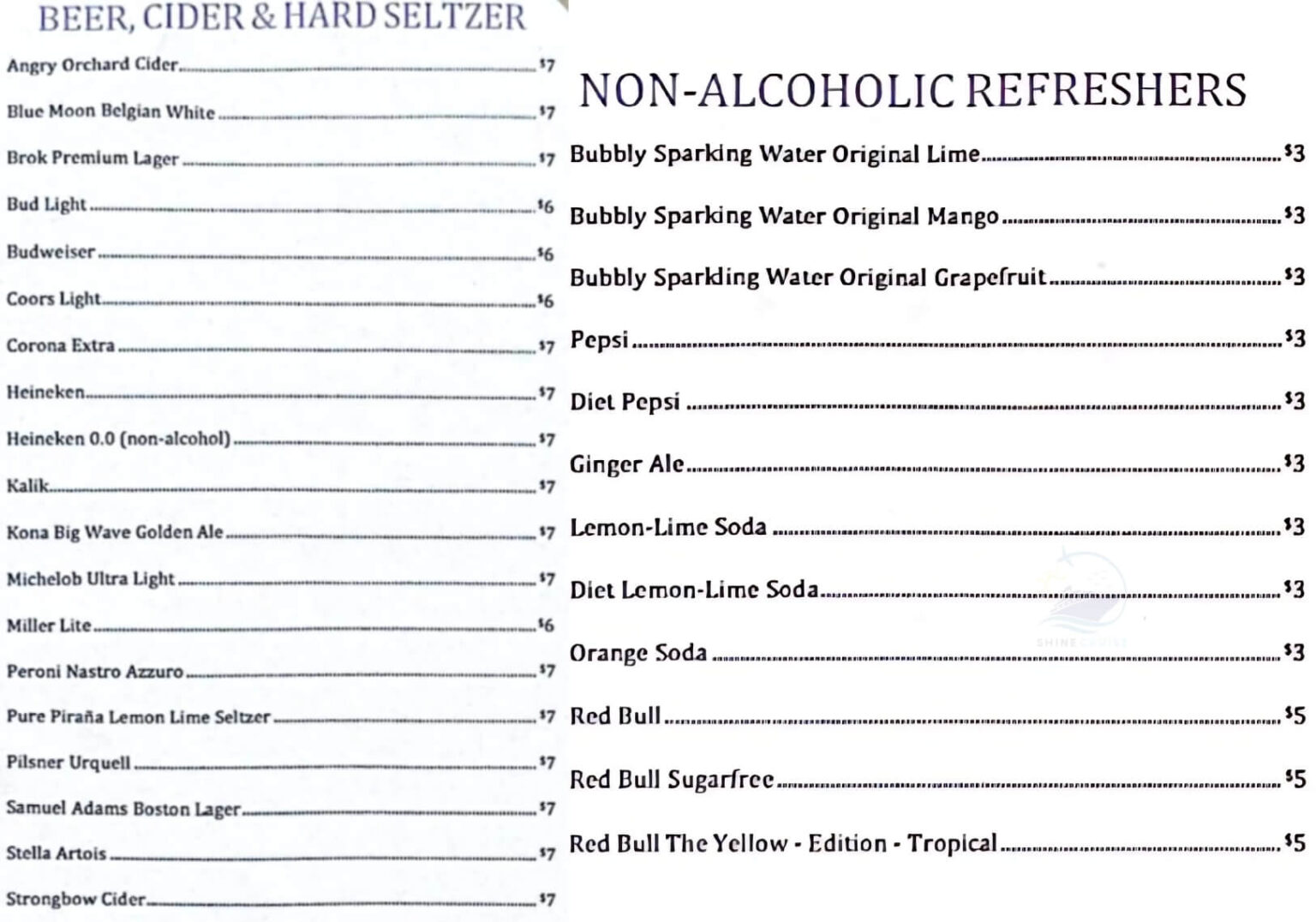 NCL Drink Menu 2025 with Bar Prices for All Norwegian Ships