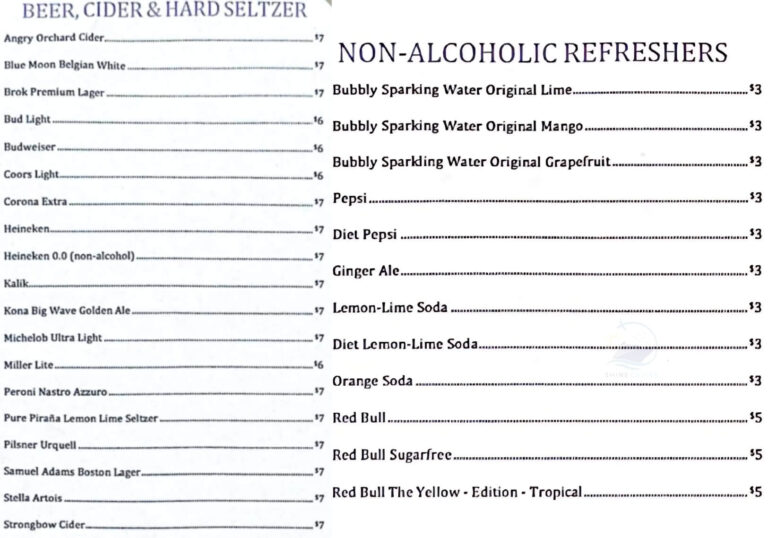 NCL Drink Menu 2025 with Bar Prices for All Norwegian Ships