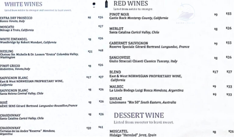 NCL Drink Menu 2025 with Bar Prices for All Norwegian Ships
