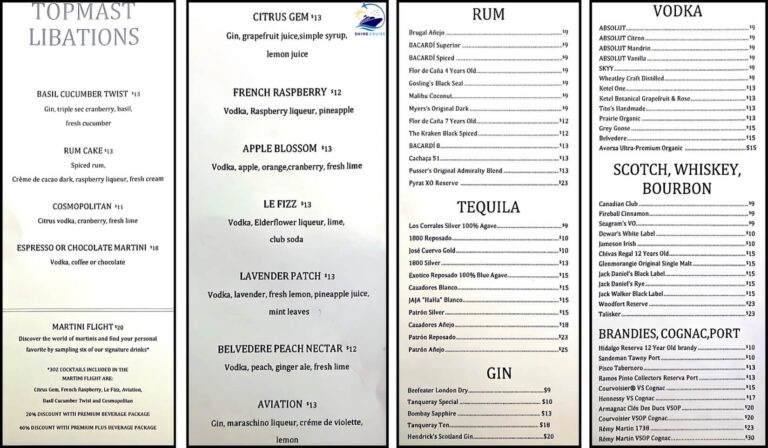 NCL Drink Menu 2025 with Bar Prices for All Norwegian Ships