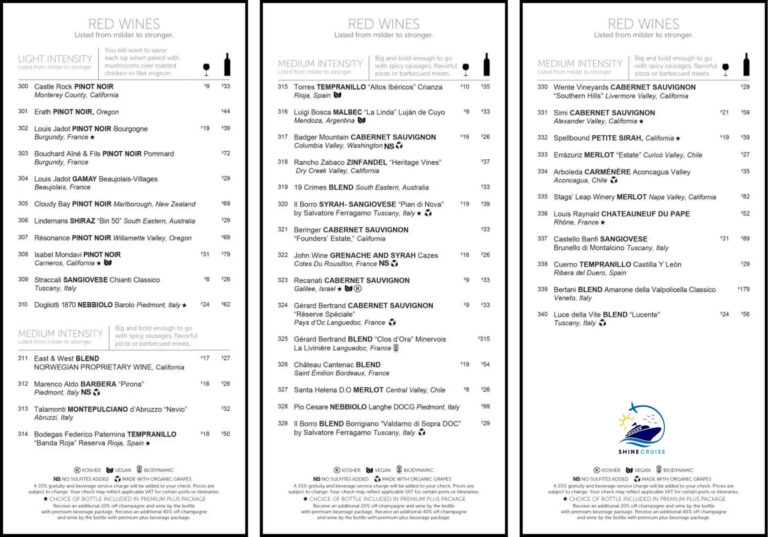NCL Drink Menu 2025 with Bar Prices for All Norwegian Ships