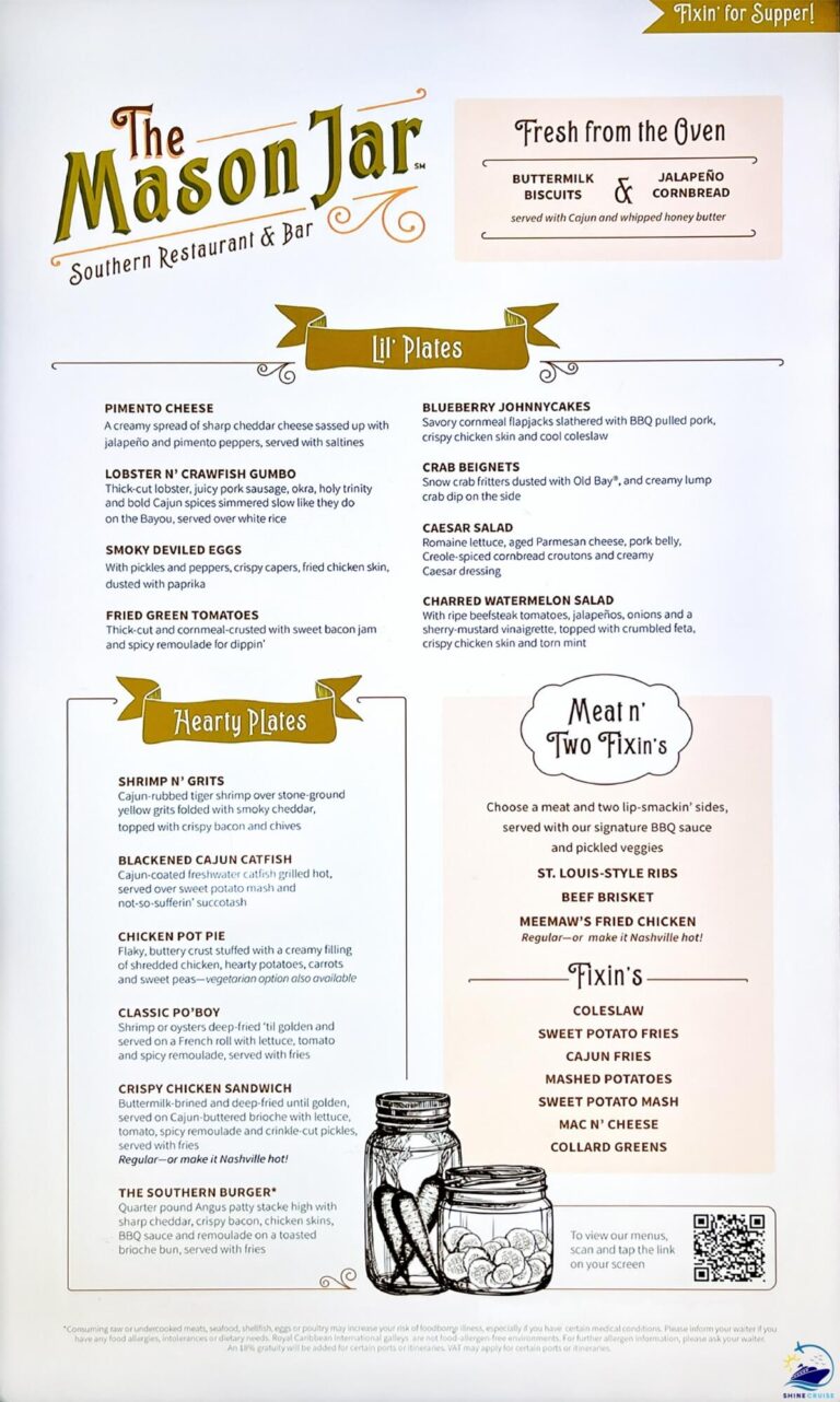 Royal Caribbean Mason Jar Menu 2025 with Prices & Review