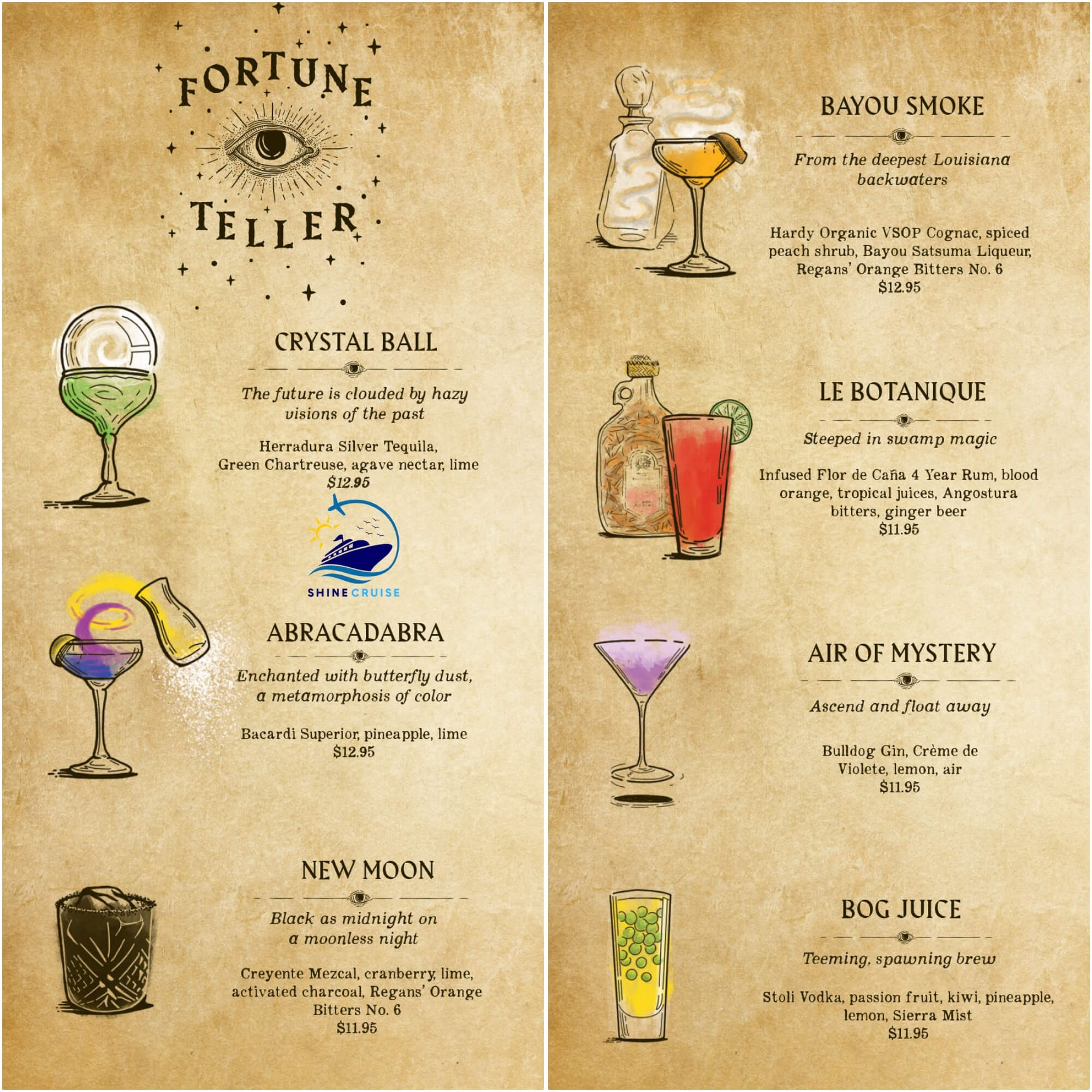 Carnival Fortune Teller Bar Menu 2025 with Prices