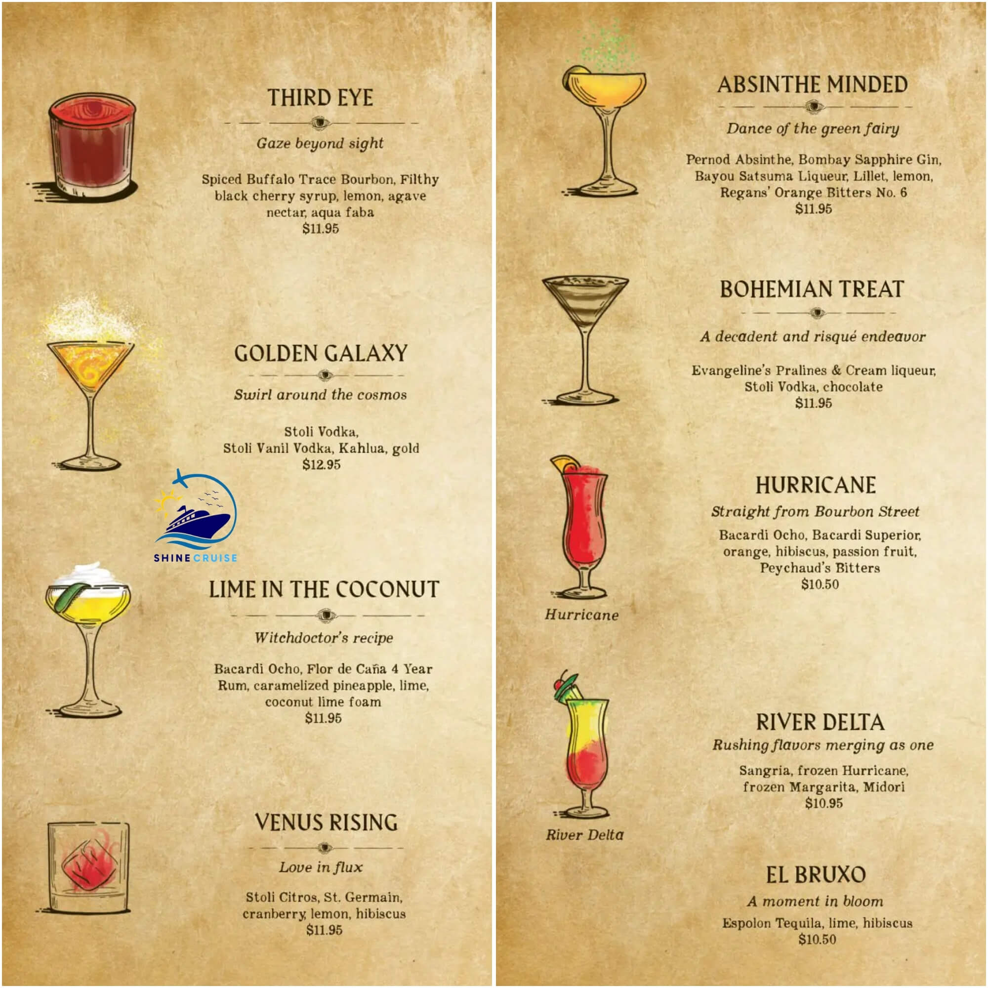 Carnival Fortune Teller Bar Menu 2025 with Prices