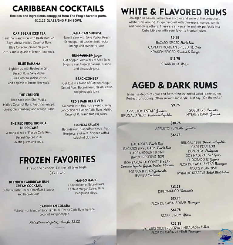 Carnival Red Frog Pub Menu 2025 with Prices and Tips