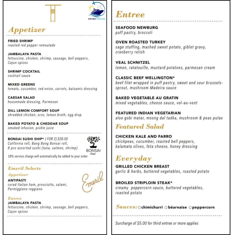 Carnival 14 Day Cruise Menu 2025 (Main Dining Room Menus)