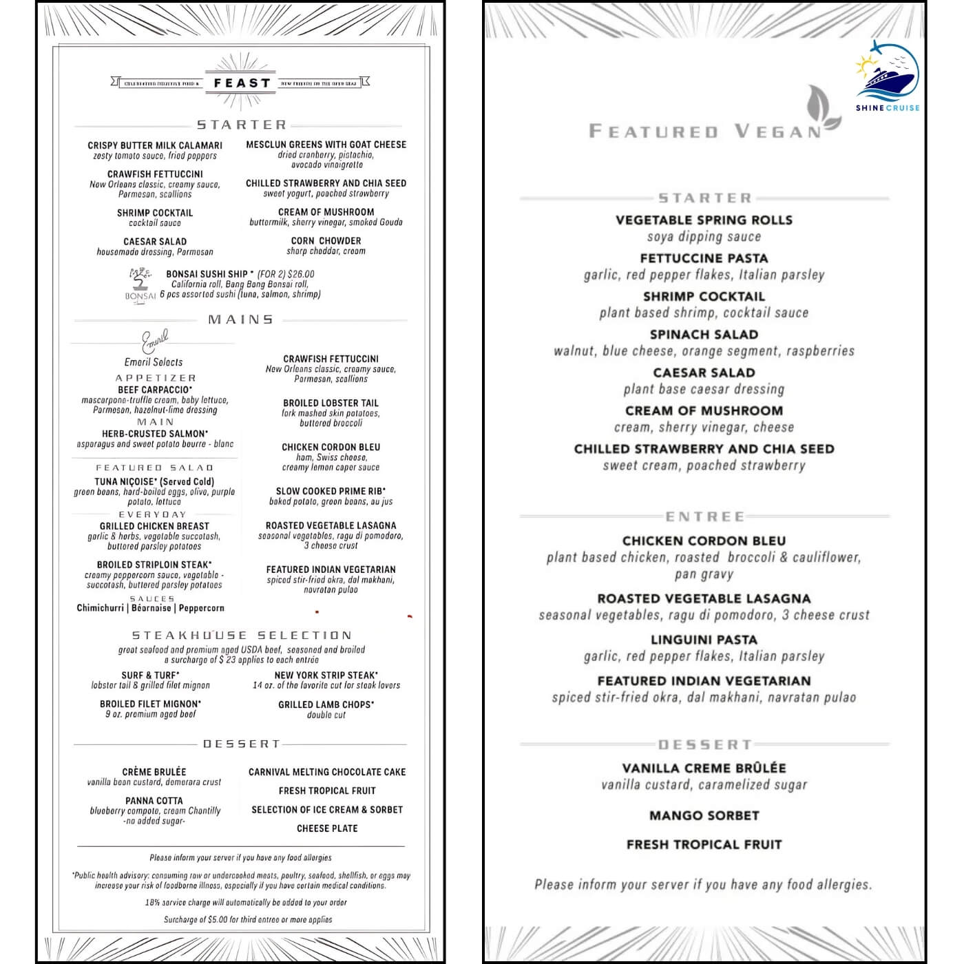 Carnival 14 Day Cruise Menu for 2026 with Dining Guide