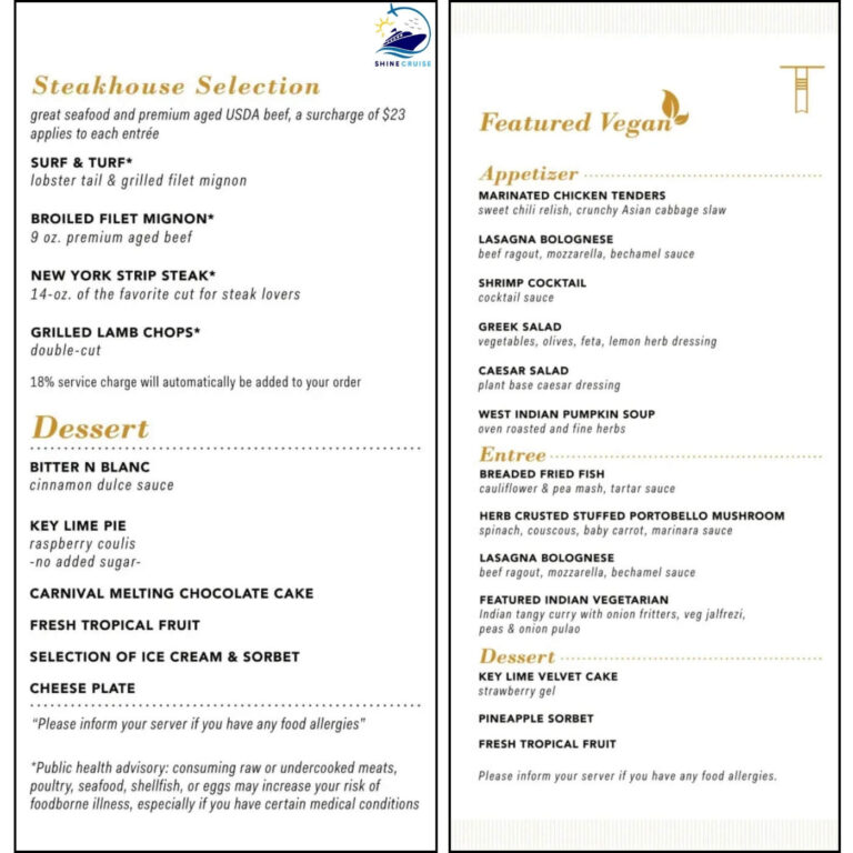Carnival 14 Day Cruise Menu 2025 (Main Dining Room Menus)