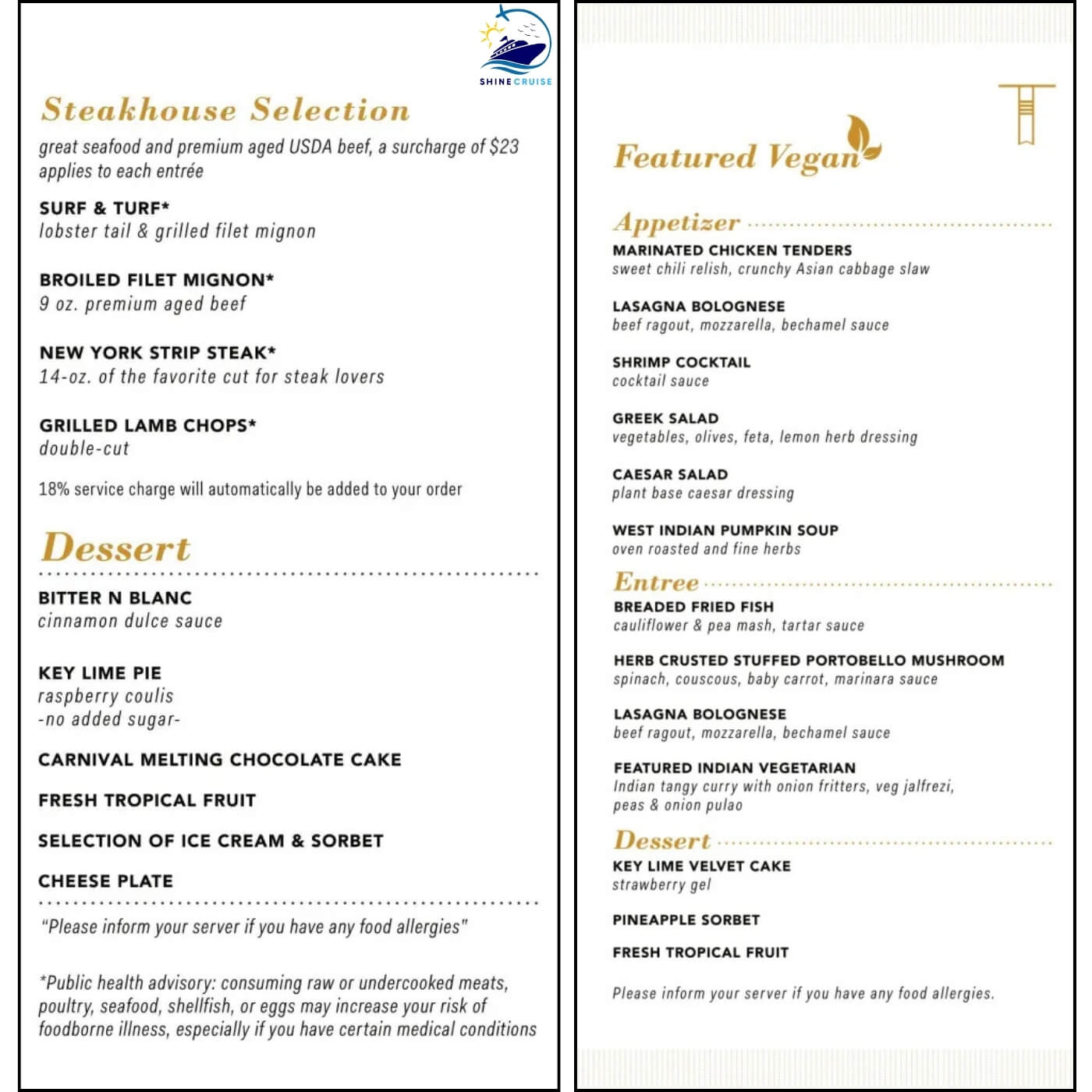 Carnival 14 Day Cruise Menu for 2026 with Dining Guide