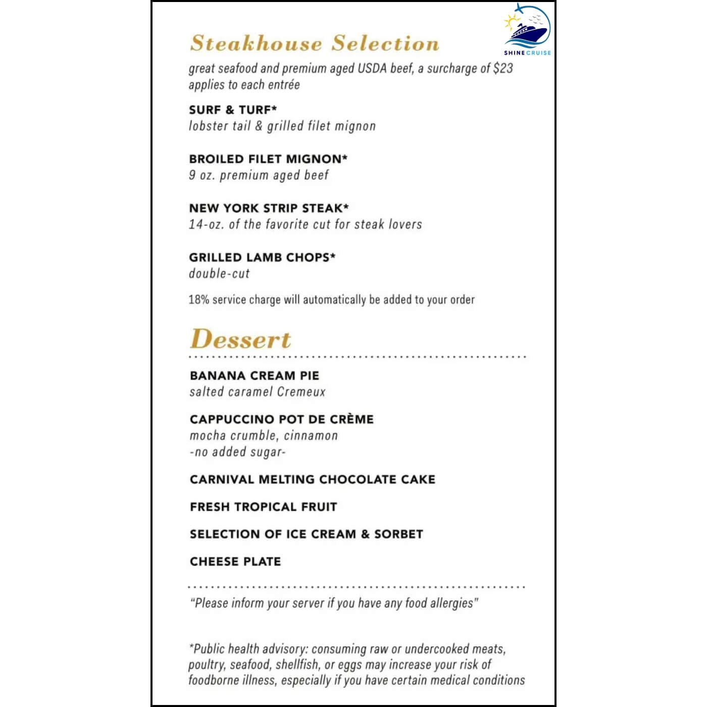 Carnival 14 Day Cruise Menu for 2026 with Dining Guide