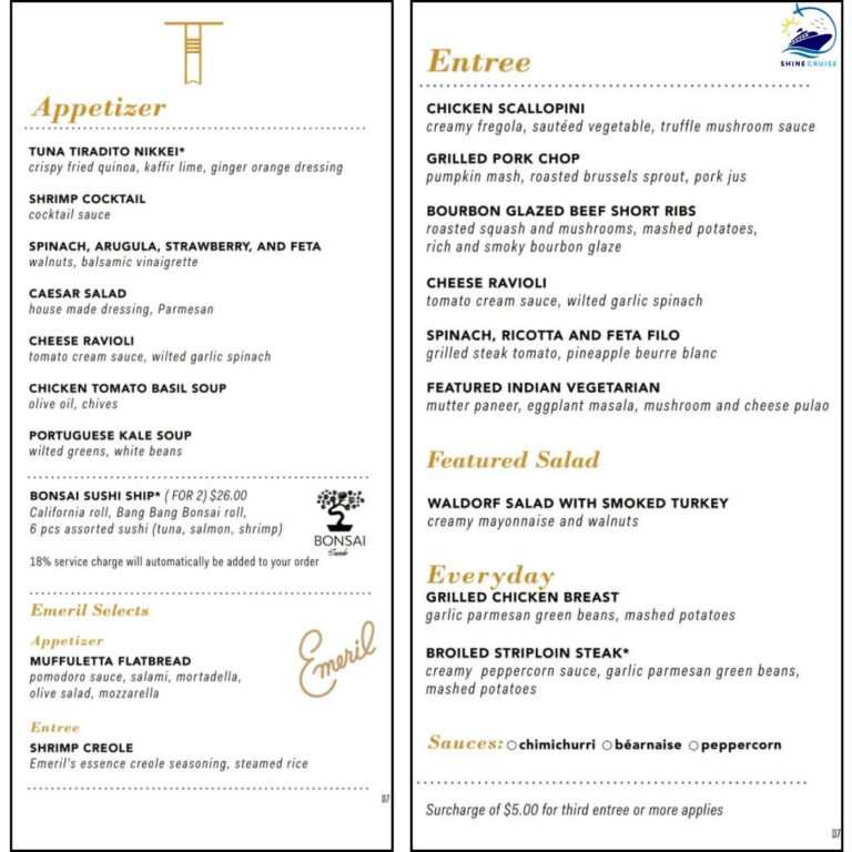 Carnival 14 Day Cruise Menu for 2026 with Dining Guide