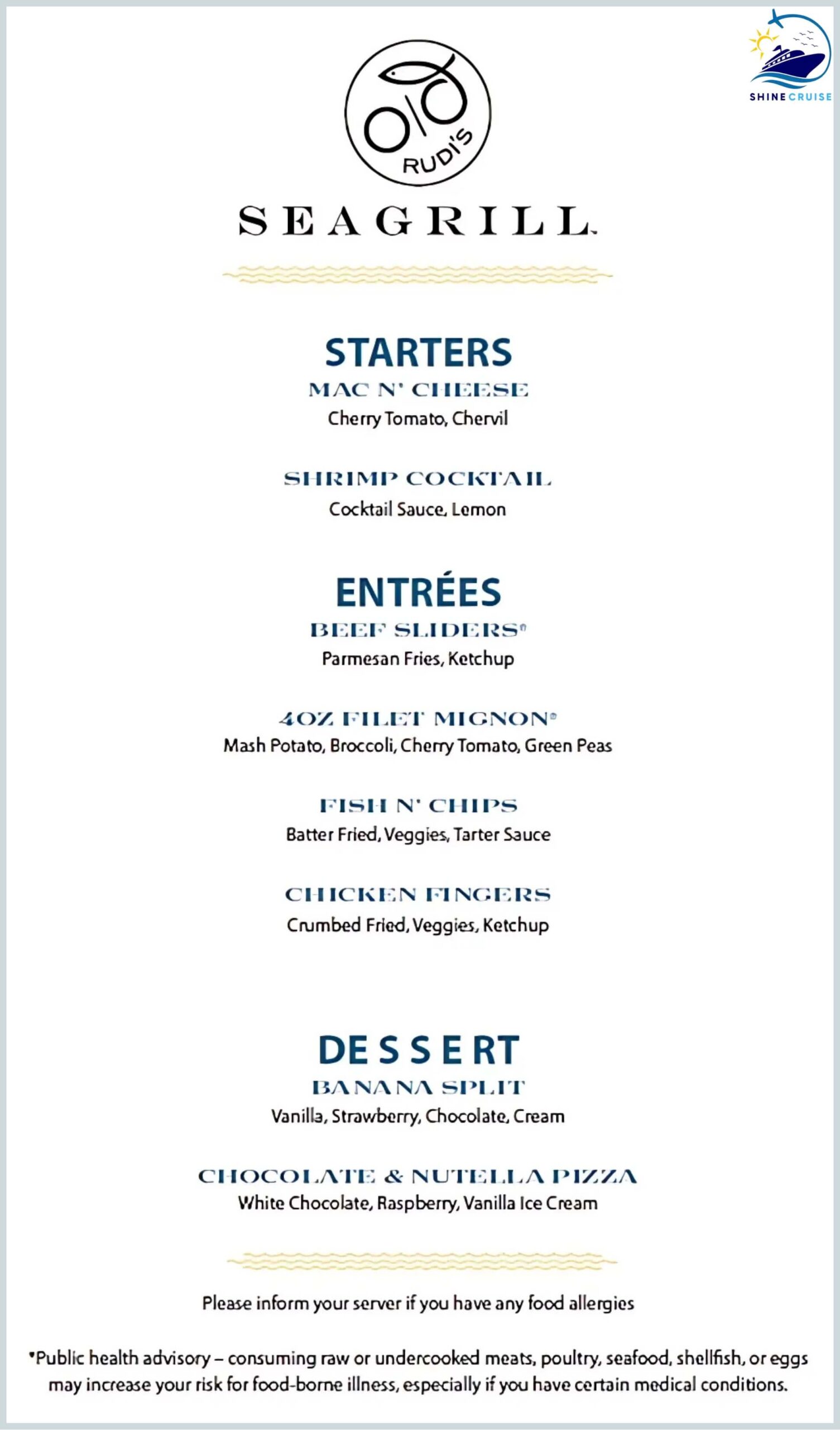 Carnival Rudi's Seagrill Menus for 2026 with Cost & Reviews