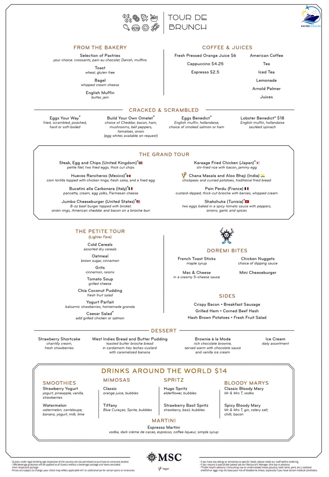 MSC Main Dining Room Menu 2025 (Breakfast, Lunch, & Dinner)