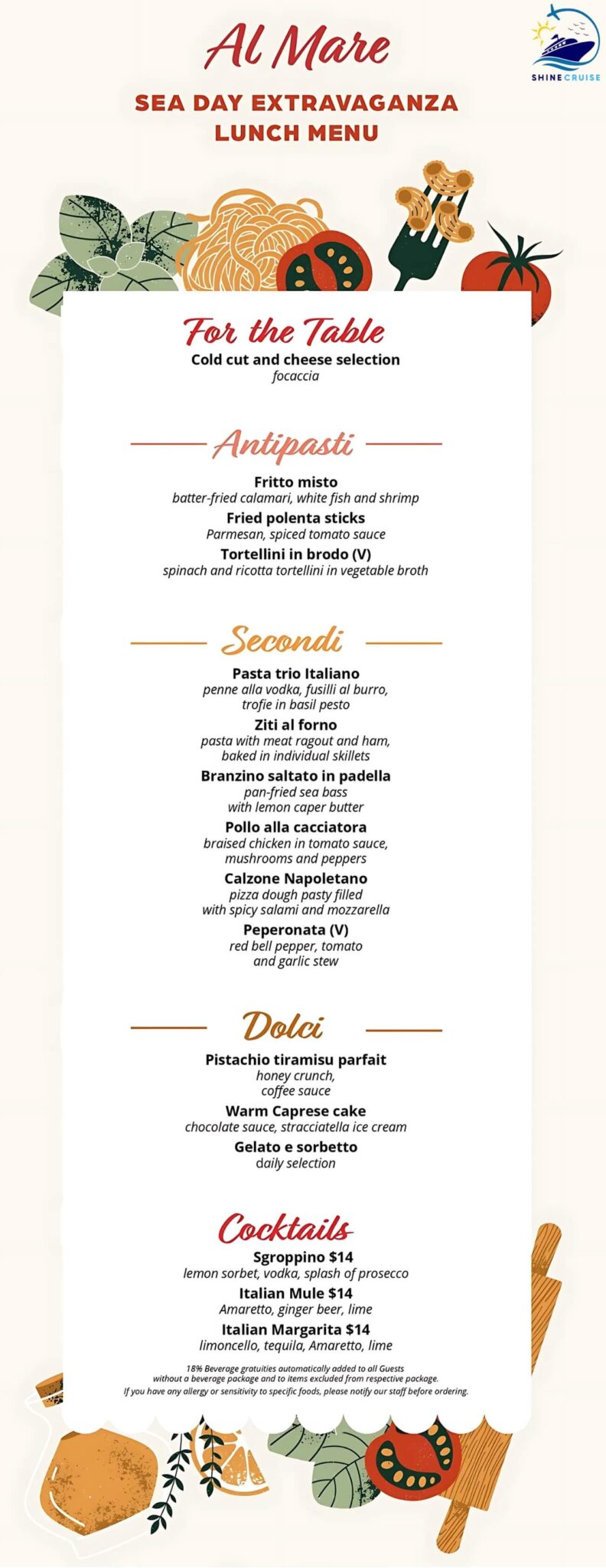 MSC Main Dining Room Menus for 2026 for all Ships