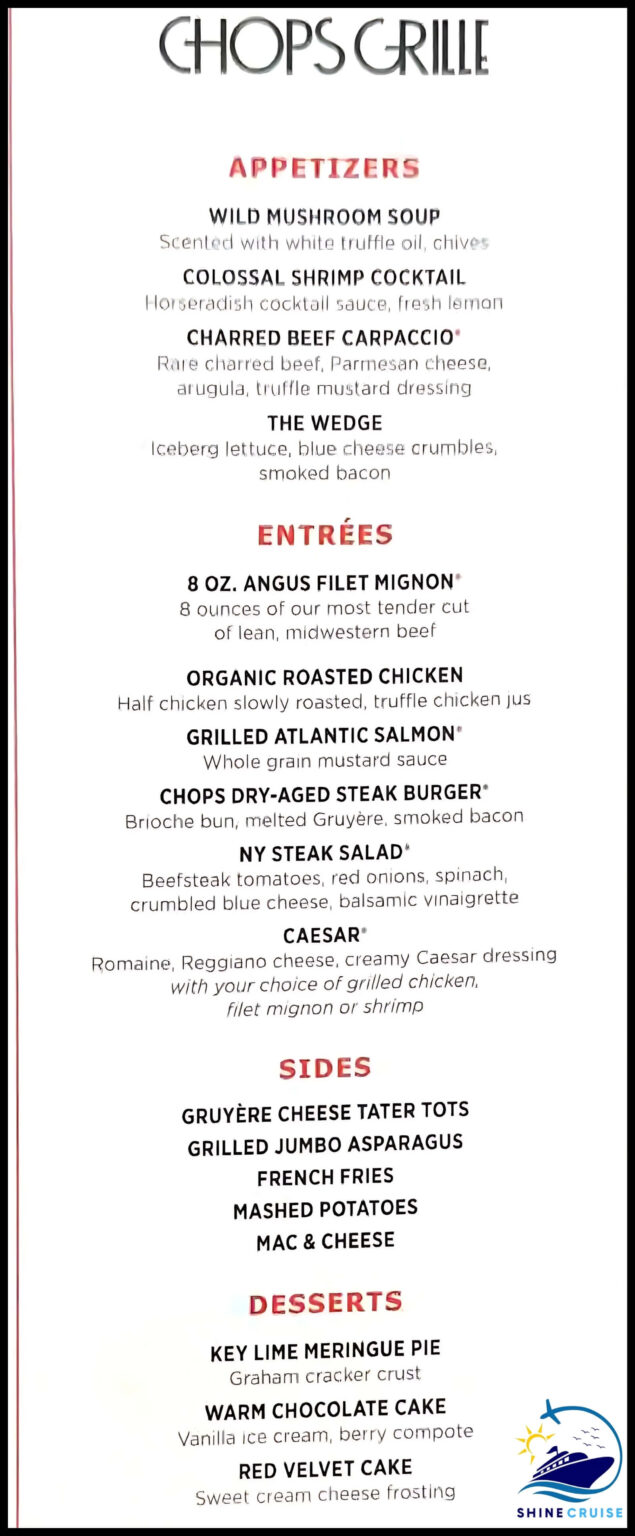 Royal Caribbean Chops Grille Menu 2025 with Prices & Review