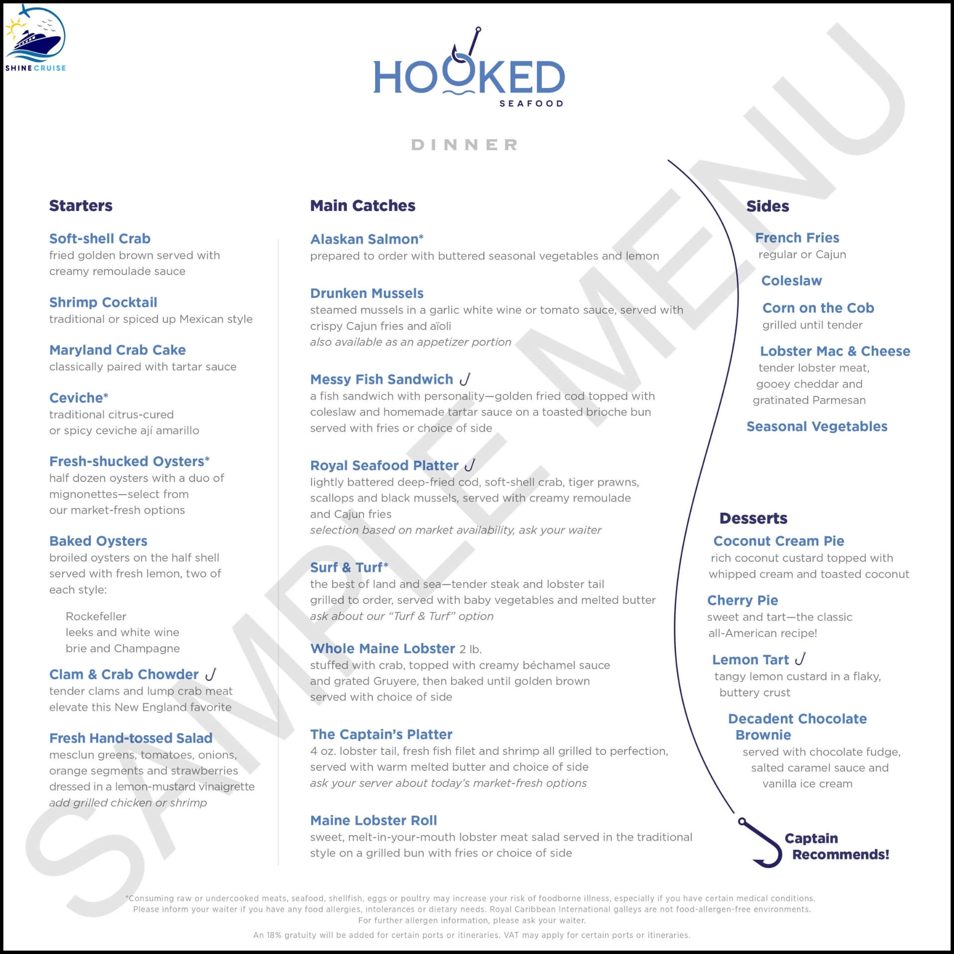 Royal Caribbean Hooked Seafood Menu 2025 with Prices & Info