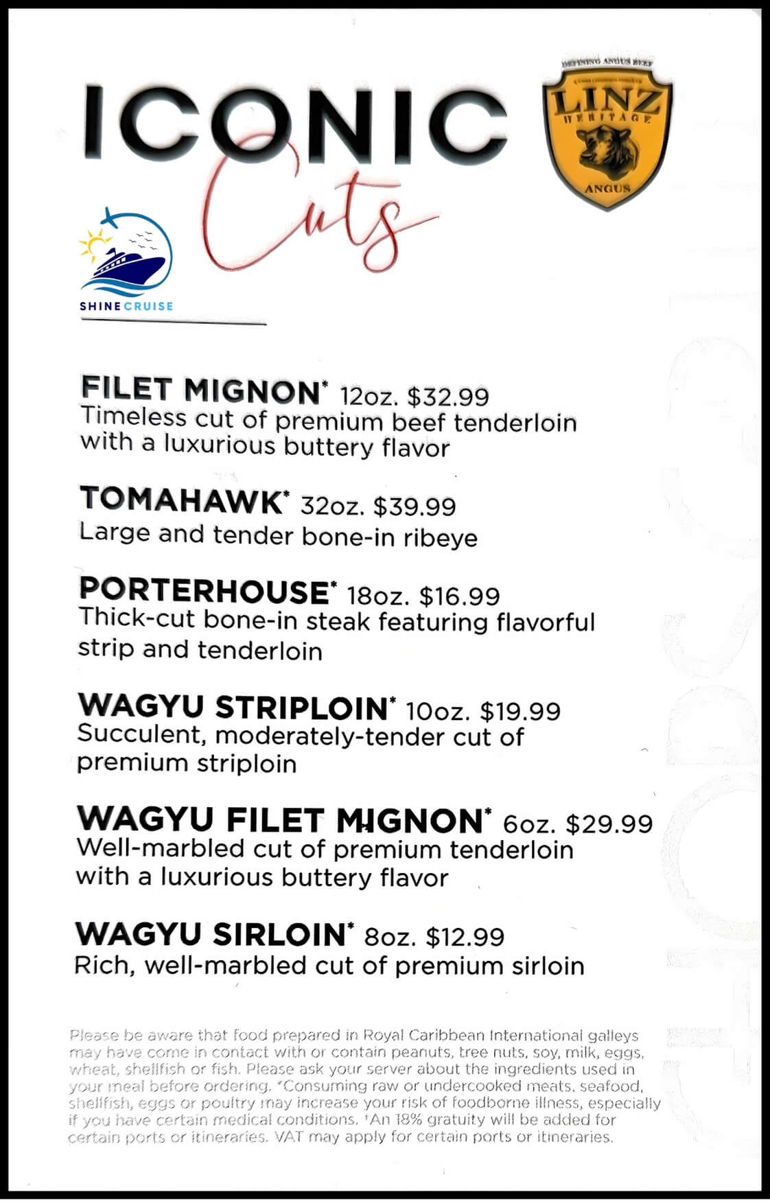 Royal Caribbean Chops Grille Menu 2025 with Prices & Review