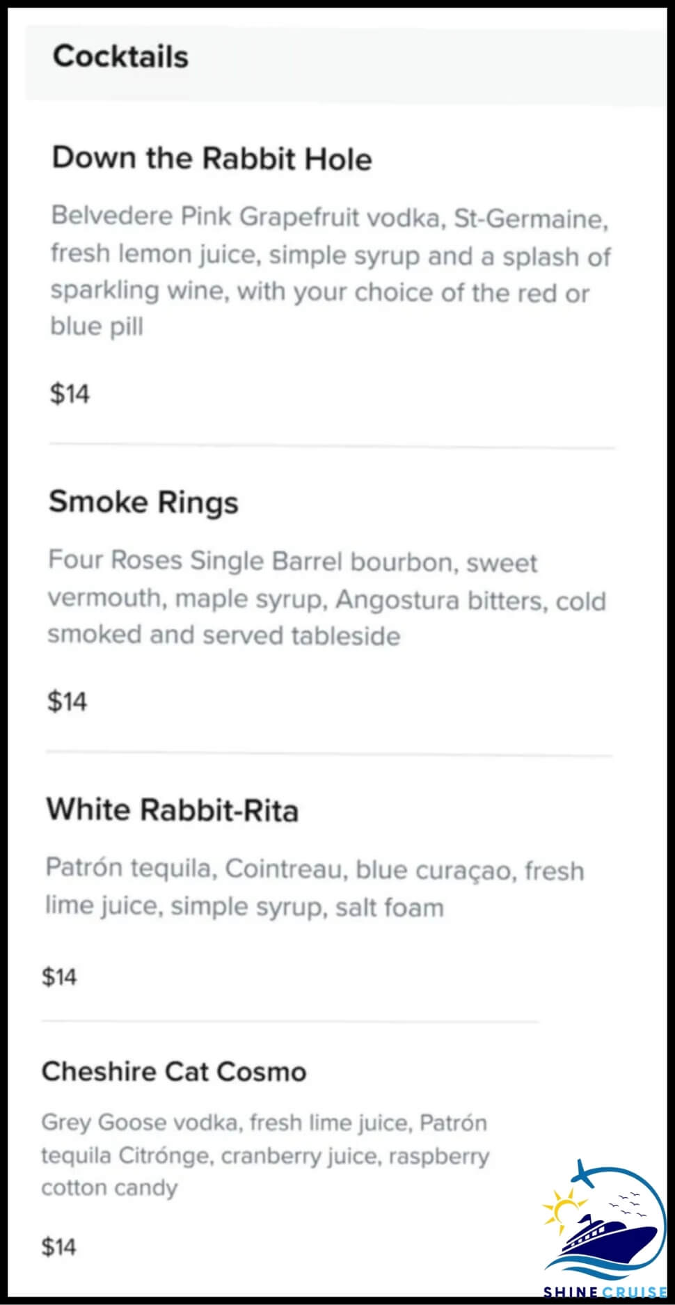 Royal Caribbean Wonderland Menu 2025 with Prices & Review