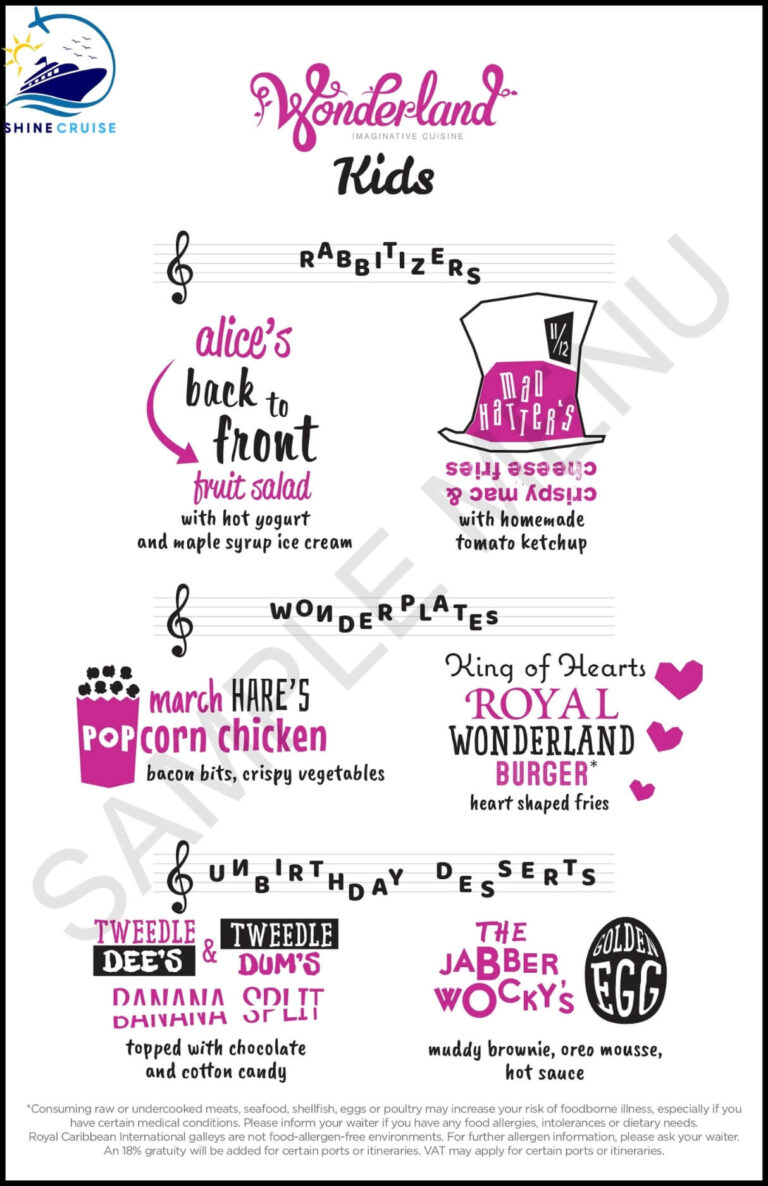 Royal Caribbean Wonderland Menu 2025 with Prices & Review