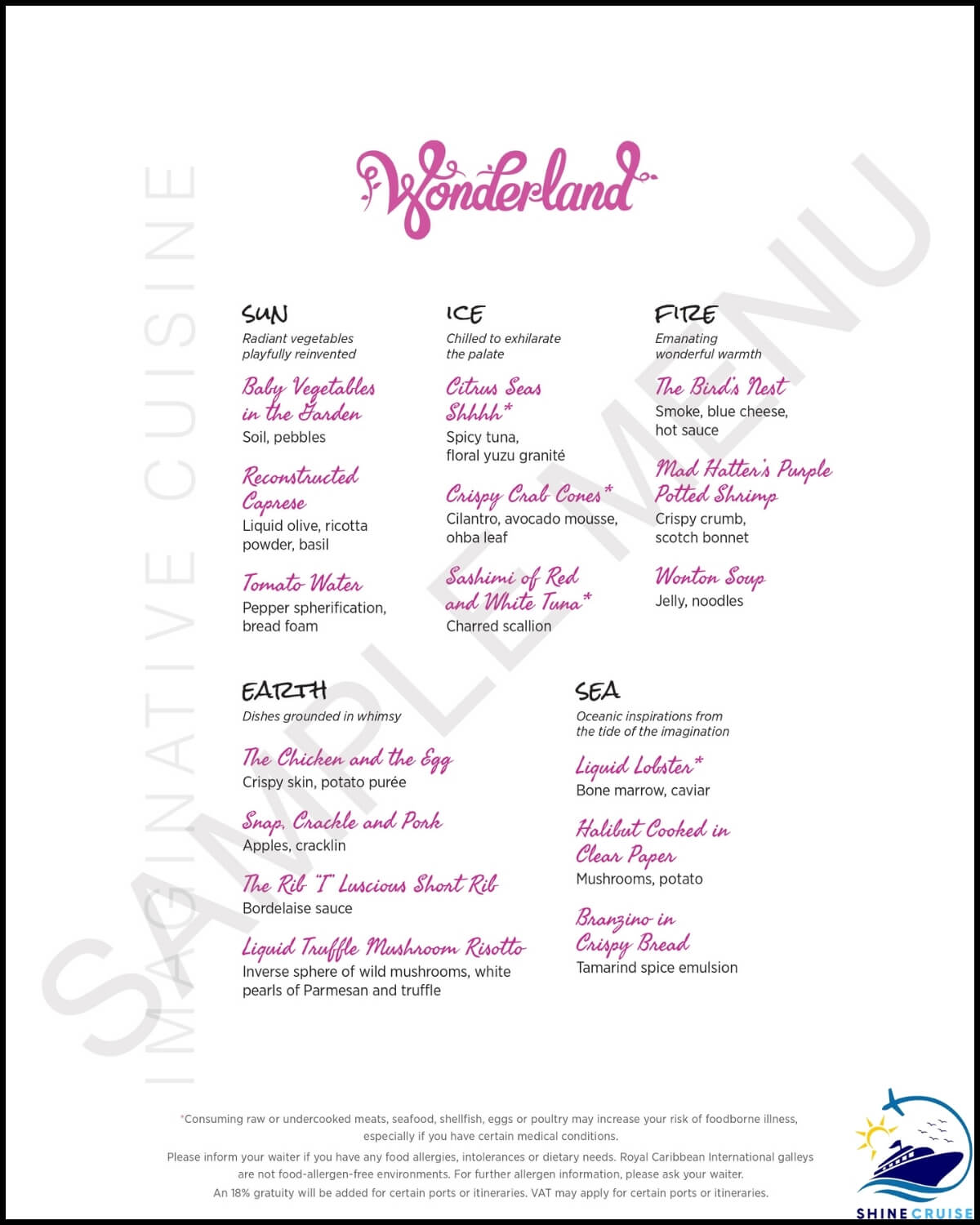 Royal Caribbean Wonderland Menu 2025 with Prices & Review