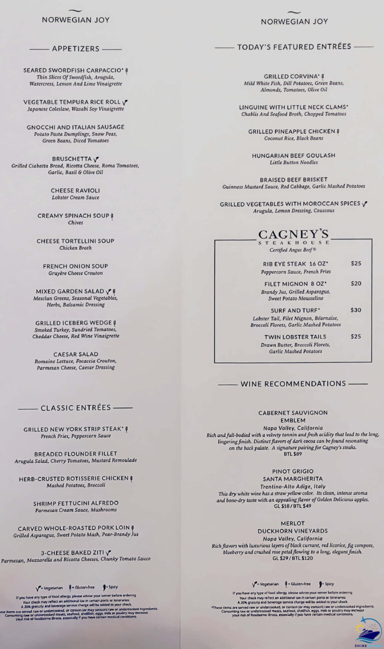 NCL Main Dining Room Menus 2025: Breakfast, Lunch & Dinner